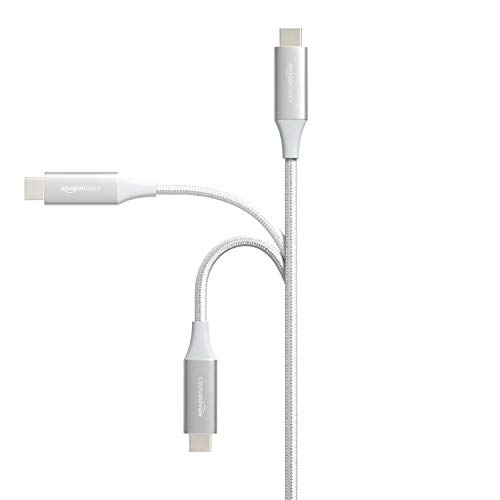 Amazon Basics Aluminum Braided 100W USB-C to USB-C 3.1 Gen 1 Cable with Power Delivery, 3 Feet, Silver