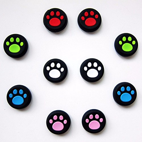 Ambertown Analog Silicone Thumb Stick Grips Cap Joystick ThumbSticks Caps Cover for PS4 PS3 Xbox One Xbox 360 PS2 Game Controllers (2 x Green Cat Dog Paw)