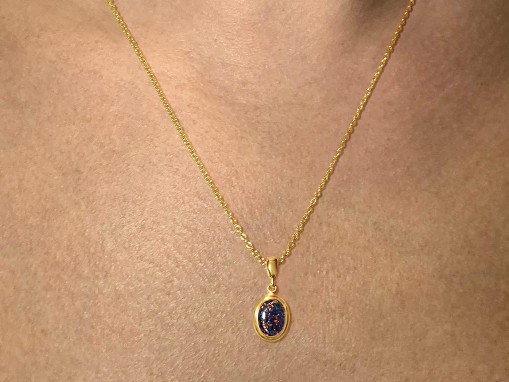 Alcheri Fire Opal Necklace Oval Natural Opal Triplet Gold Necklace for Women | Mother's Day Gift, 18"