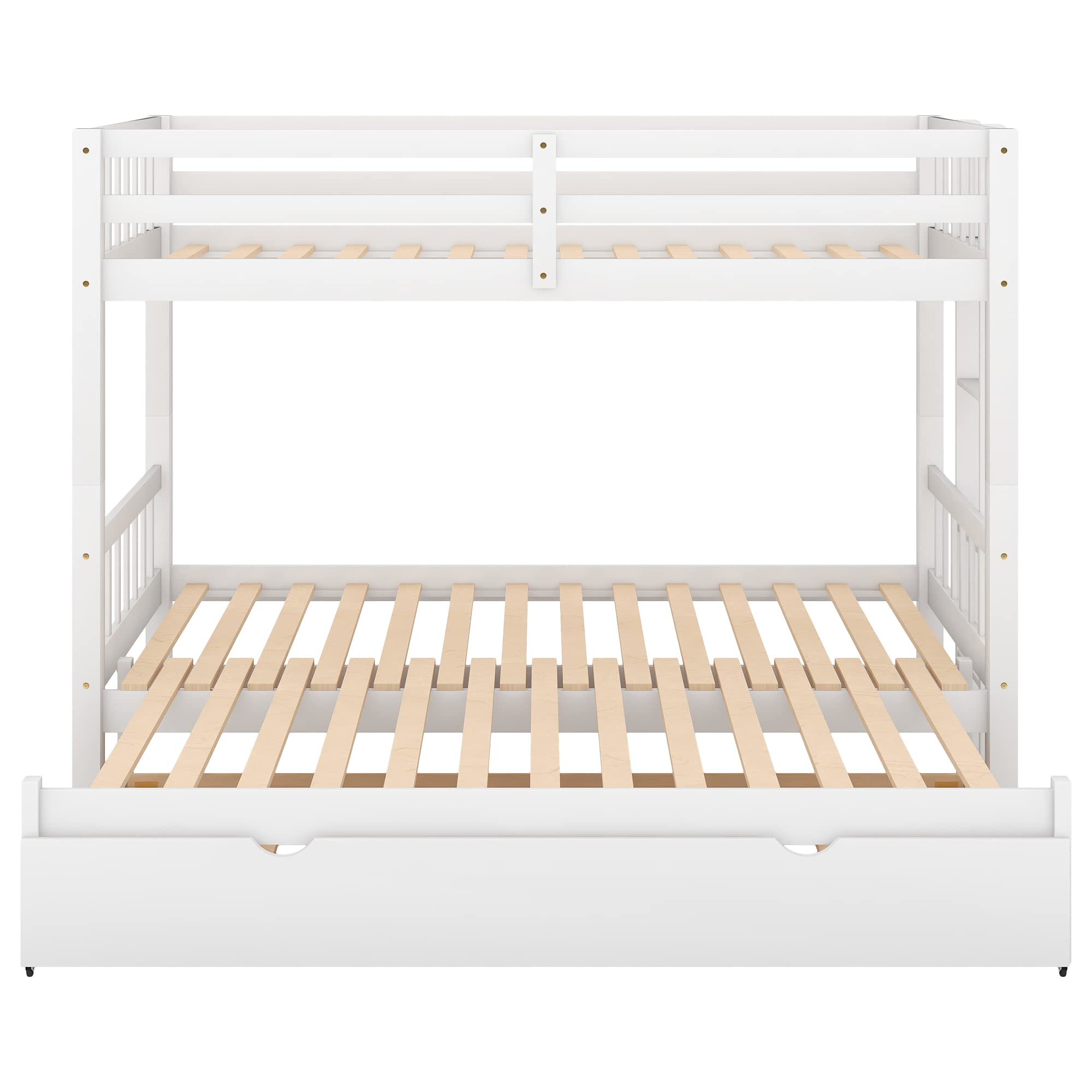 BOVZA Twin Over Twin/King Pull-Out Bunk Bed with Trundle, Extendable Bunk Beds for Kids, Teens, Adults, White