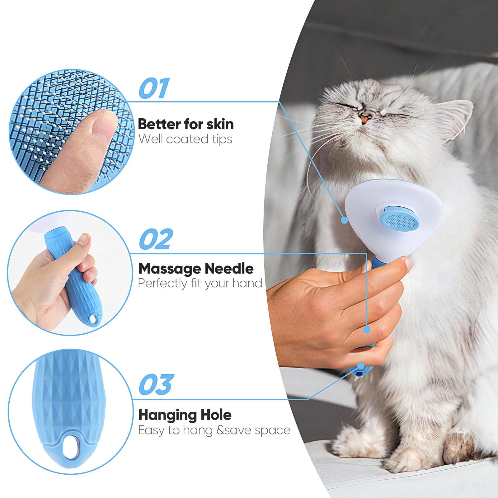 Cat Brush Self Cleaning Slicker Brush with Release Button, Dog Shedding Brush for Grooming, Cat Comb Pet Massage Tool Suitable for Long or Short Pet Hair Cleaner, Removes Tangles & Loose Fur