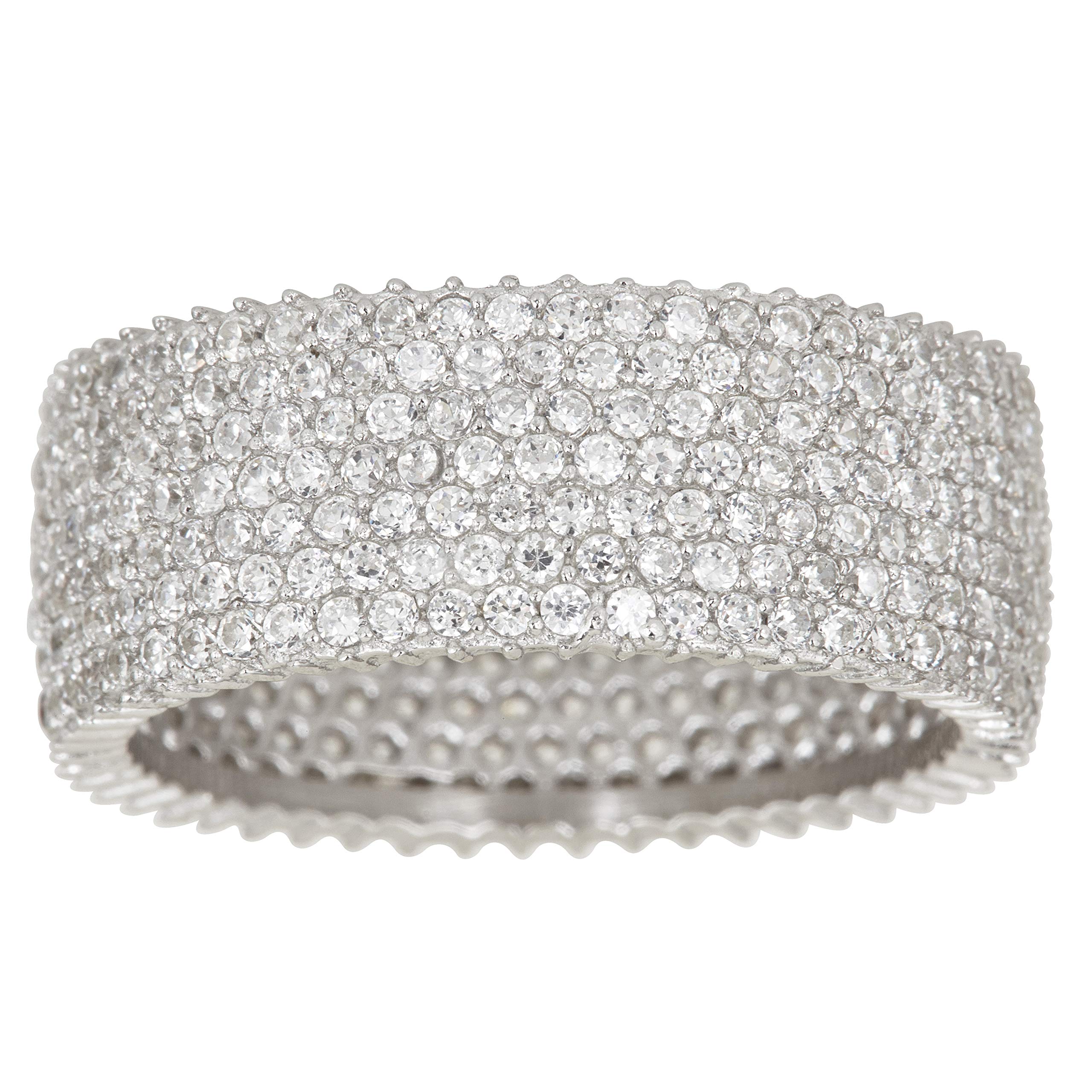 925 Sterling Silver Eternity Ring 7 Row Cubic Zirconia Micro-pave Set Engagement/ Wedding Ring (sterling-silver, 6)