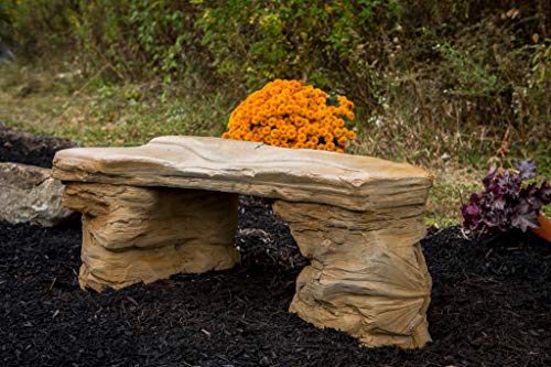 Cast Stone Petrified Rock Bench, Commercial Grade Concrete Benches, 3 Piece Concrete Bench, Hand Sculpted Fine Cast Stone Patio Furniture & Rock Bench