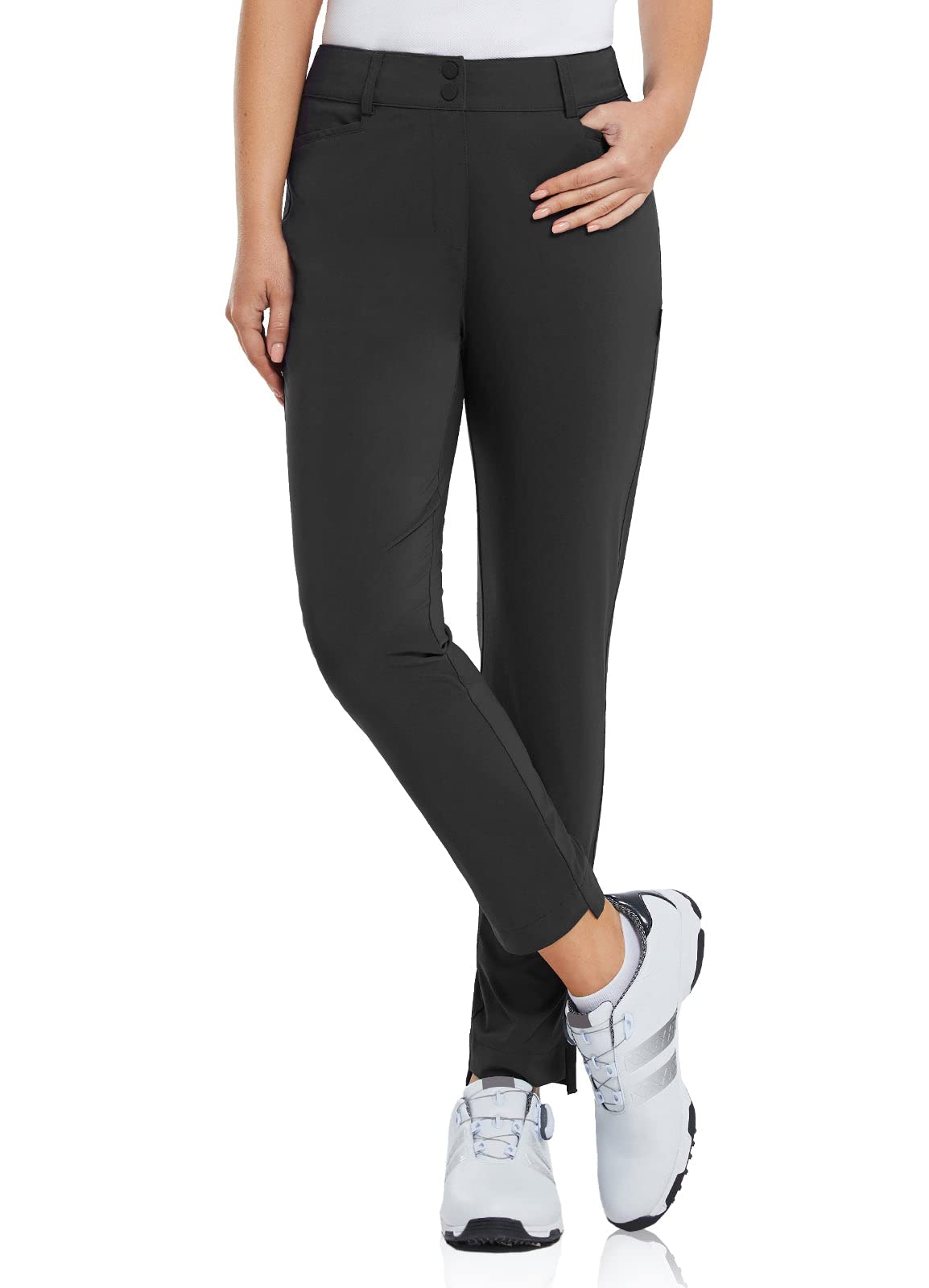 BALEAF Womens Golf Pants with Pockets Stretch Slim High Waist Quick Dry Lightweight Plus Size Golf Womens Apparel Black M