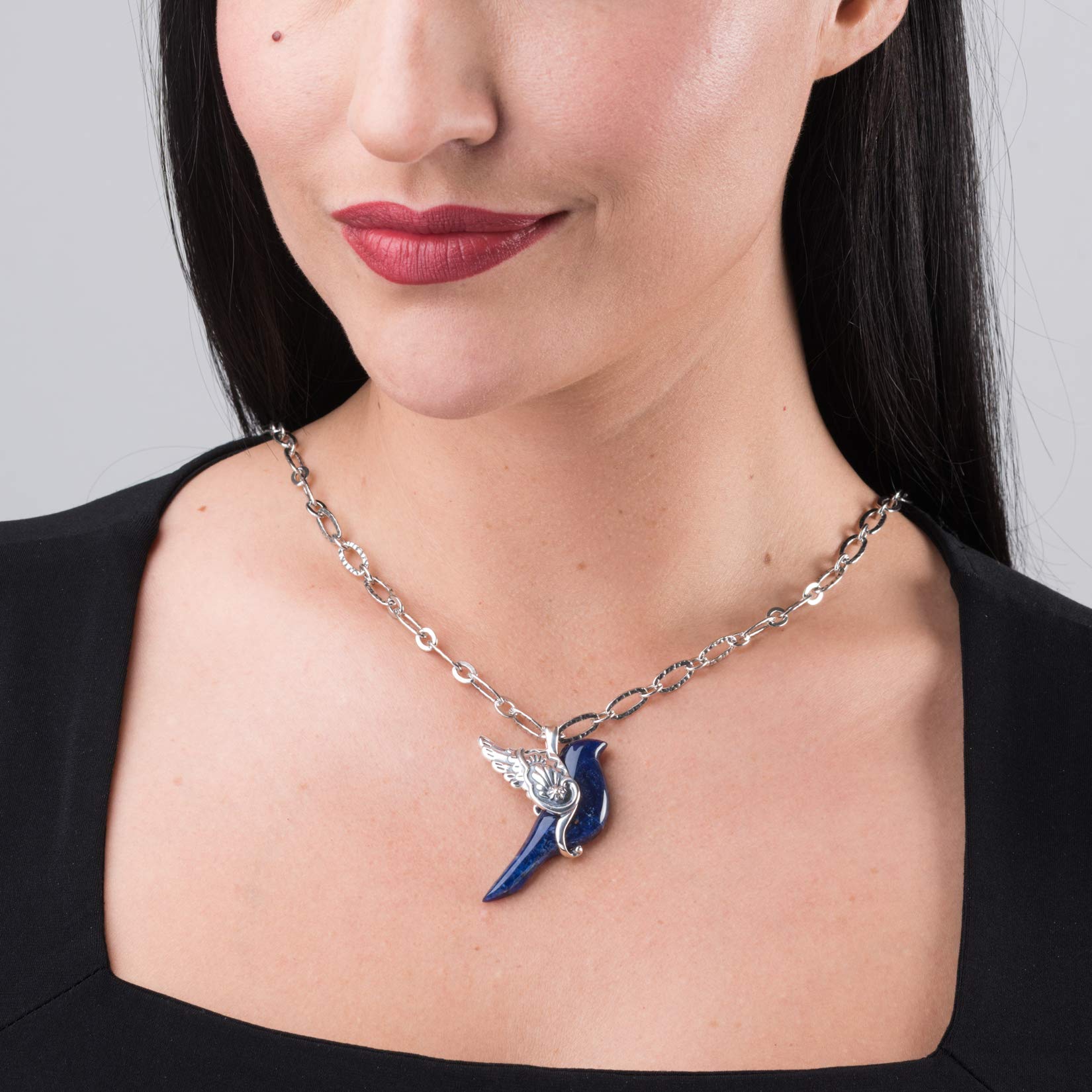 American West Jewelry Sterling Silver Women’s Pendant Enhancer Blue Sodalite Gemstone Spirit Bird Design
