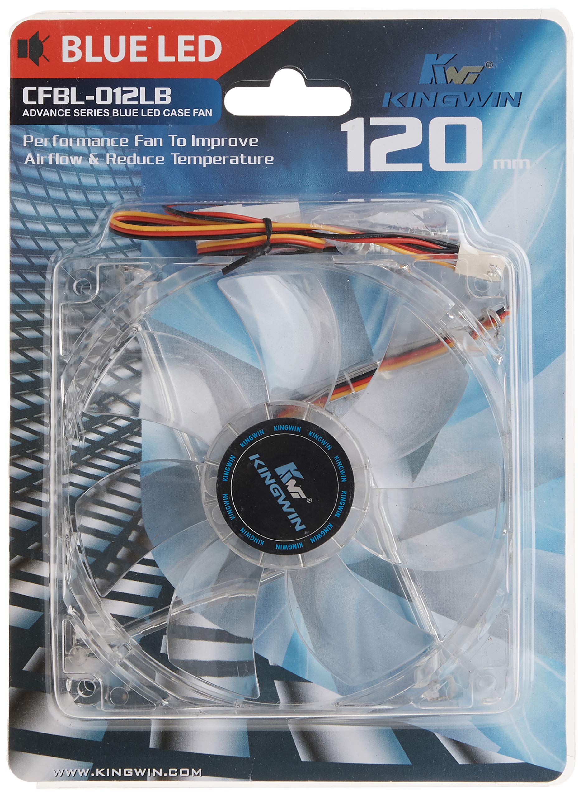 Kingwin 120mm CFBL-012LB Silent Fan, For Computer Cases, CPU Coolers, Long Life Bearing, Quiet Efficient Cooling, and Provide Excellent Ventilation for PC Cases-[Blue LED]