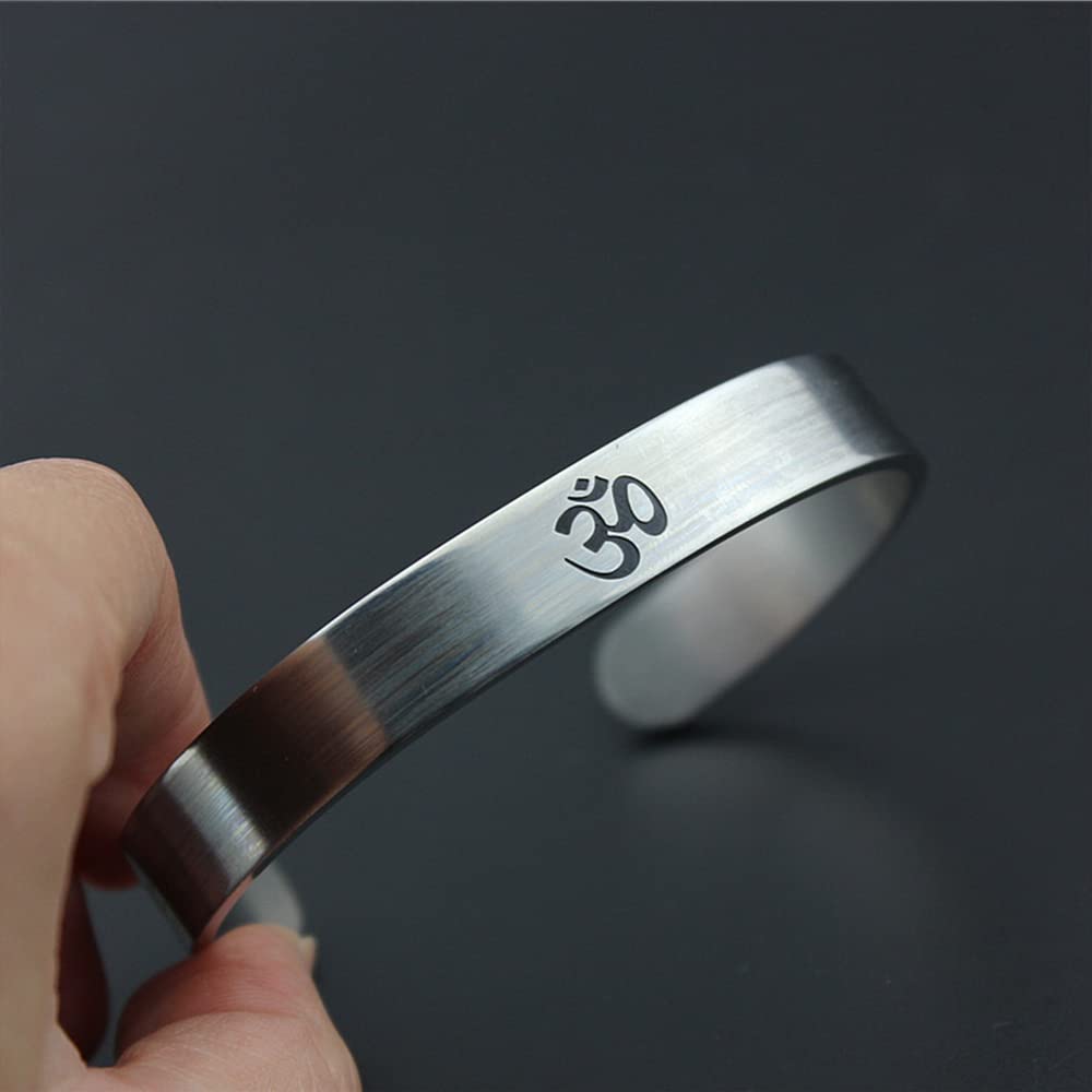 BaBakiak OM Bangle Stainless Steel, AUM Bracelet Cuff, Indian Jewelry for Meditation Yoga