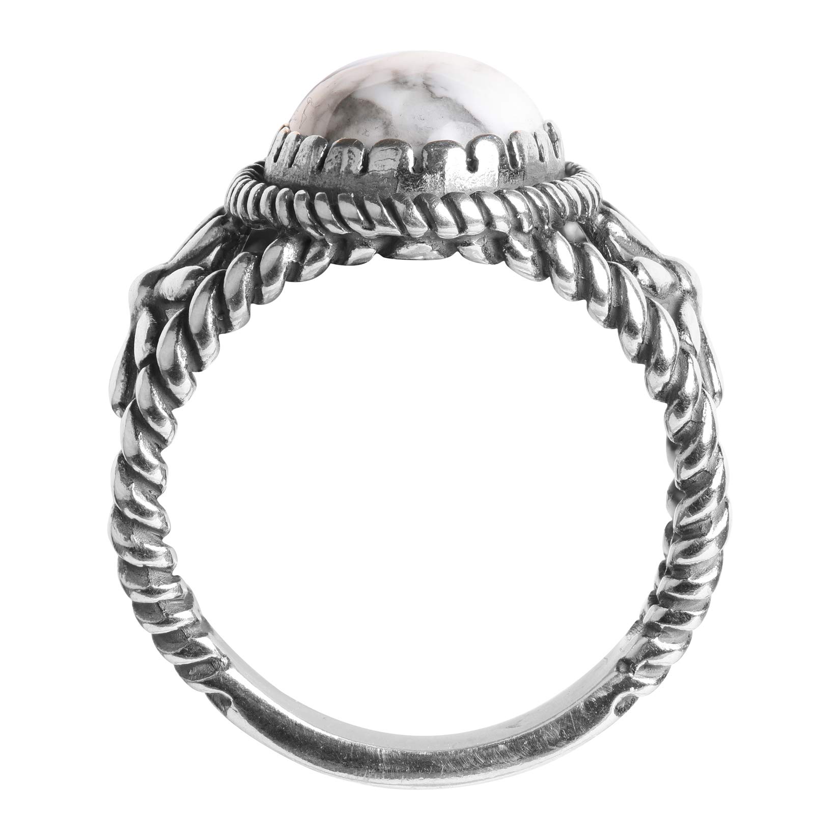 American West Jewelry Sterling Silver Women's Ring White Howlite Gemstone Native-Inspired Flower Design Size 8