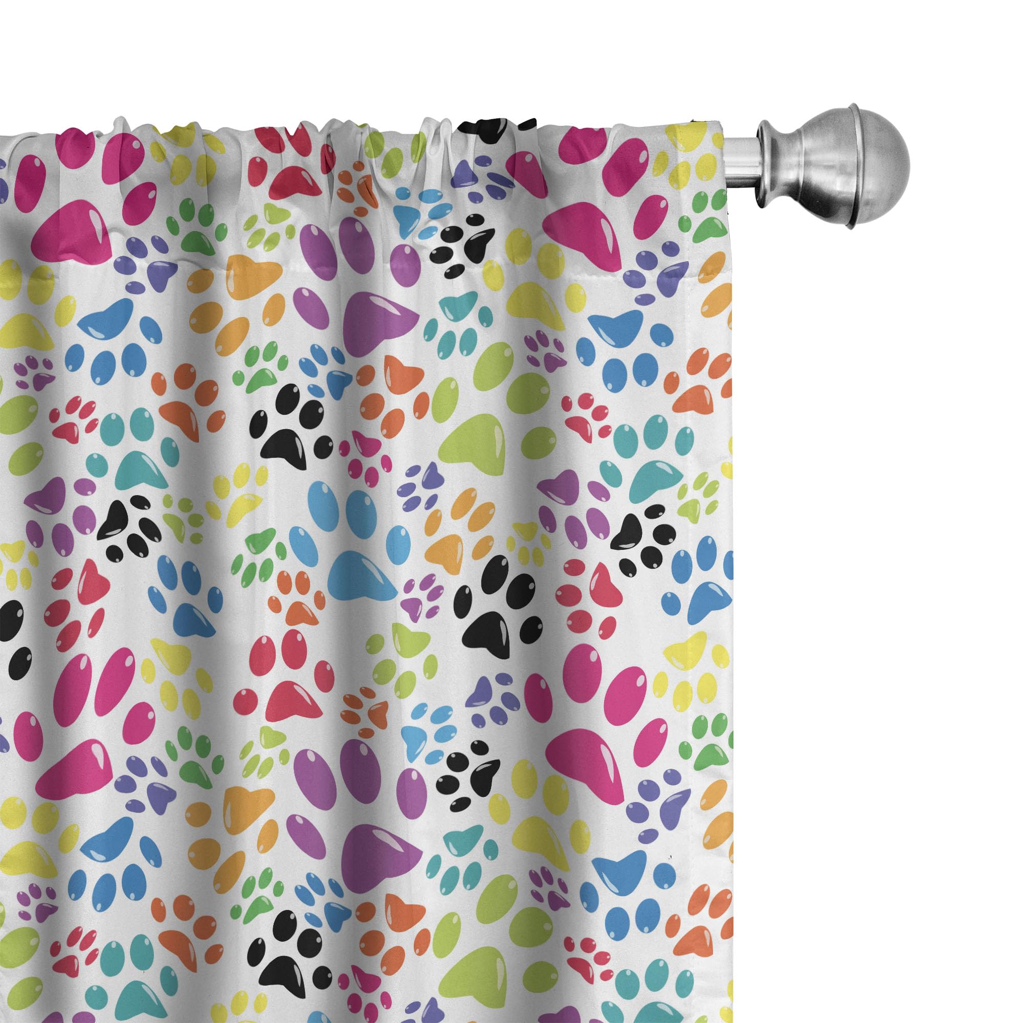 Ambesonne Dog Window Curtains, Colorful Little Paws Steps Art Cartoon Unusual Traces Design, Lightweight Decor 2-Panel Set with Rod Pocket, Pair of - 28" x 84", Purple Blue