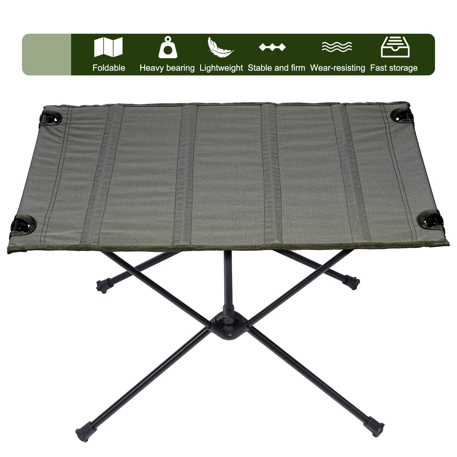 Apurioni Lightweight Folding Camping Table, Washable Fabric Compact Portable Table with Storage Bag for Outdoor, Hiking, Backpacking, Picnic, Travel, Fishing, Partio-Green