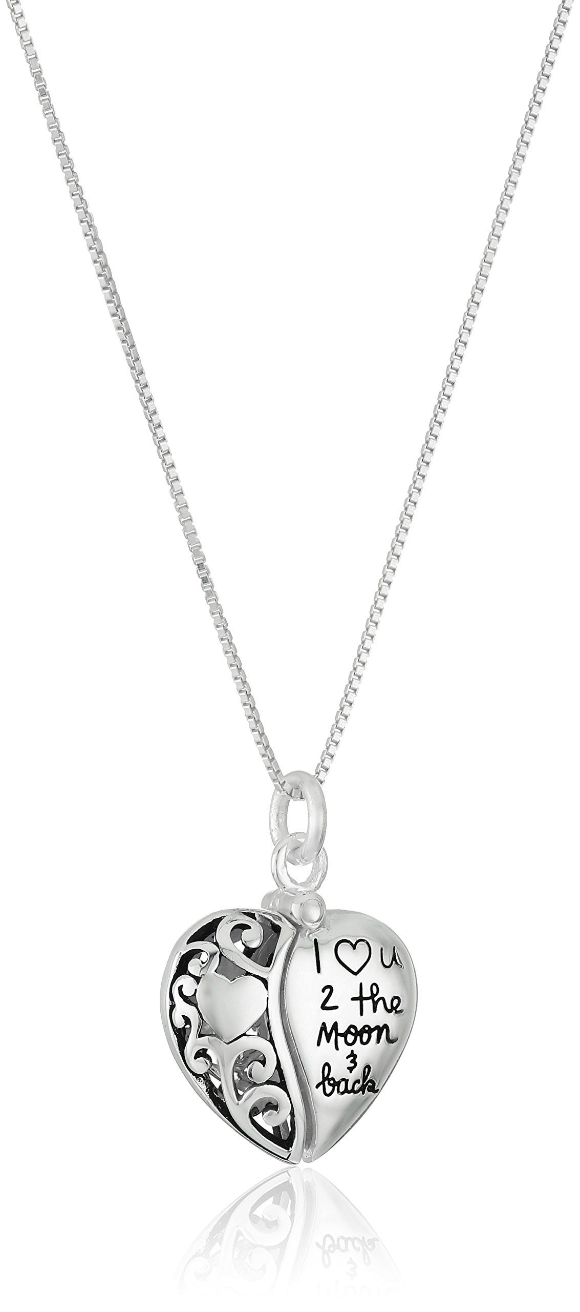 Amazon Collection Sterling Silver Heart "I Love U 2 The Moon and Back" Pendant Necklace