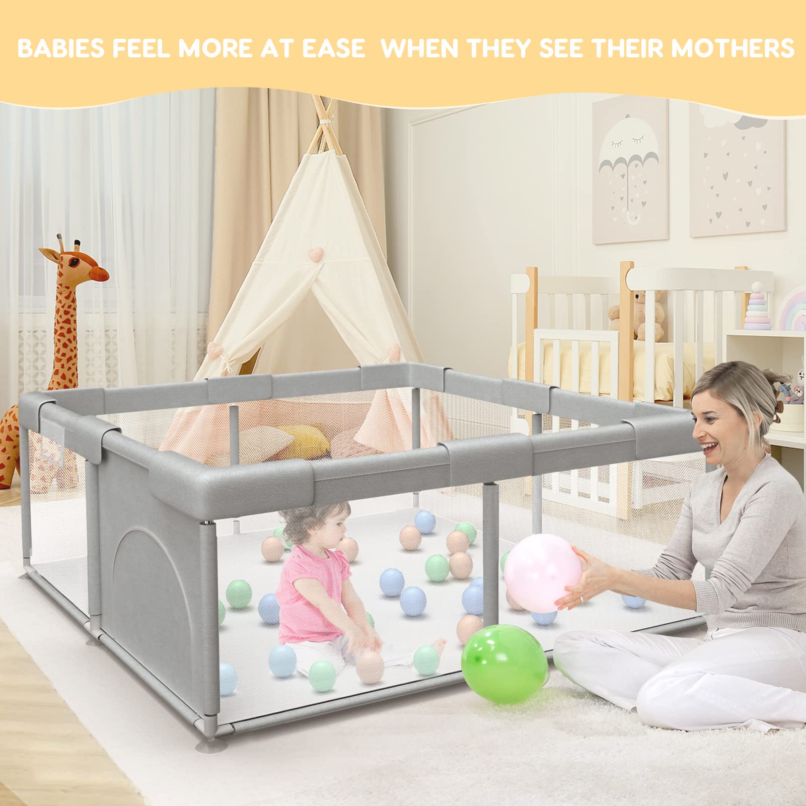 Ajulkrio Baby Playard, Playpen for Babies and Toddlers with Gate,50x50 Large Baby Fence