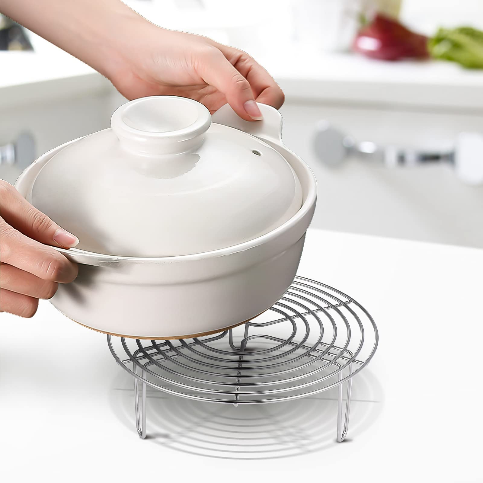 Cabilock Stainless Steel Steamer Rack Round Cooling Rack Microwave Tray Microwave Plate Stacker Cooking Supplies for Steaming Bacon Snacks (20 * 7cm)