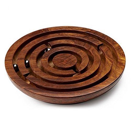 Ajuny Handcrafted Indian Wooden Round Labyrinth Ball Maze Puzzle Board Game Challenging Education Game, Brain Teaser for Kids, Adults