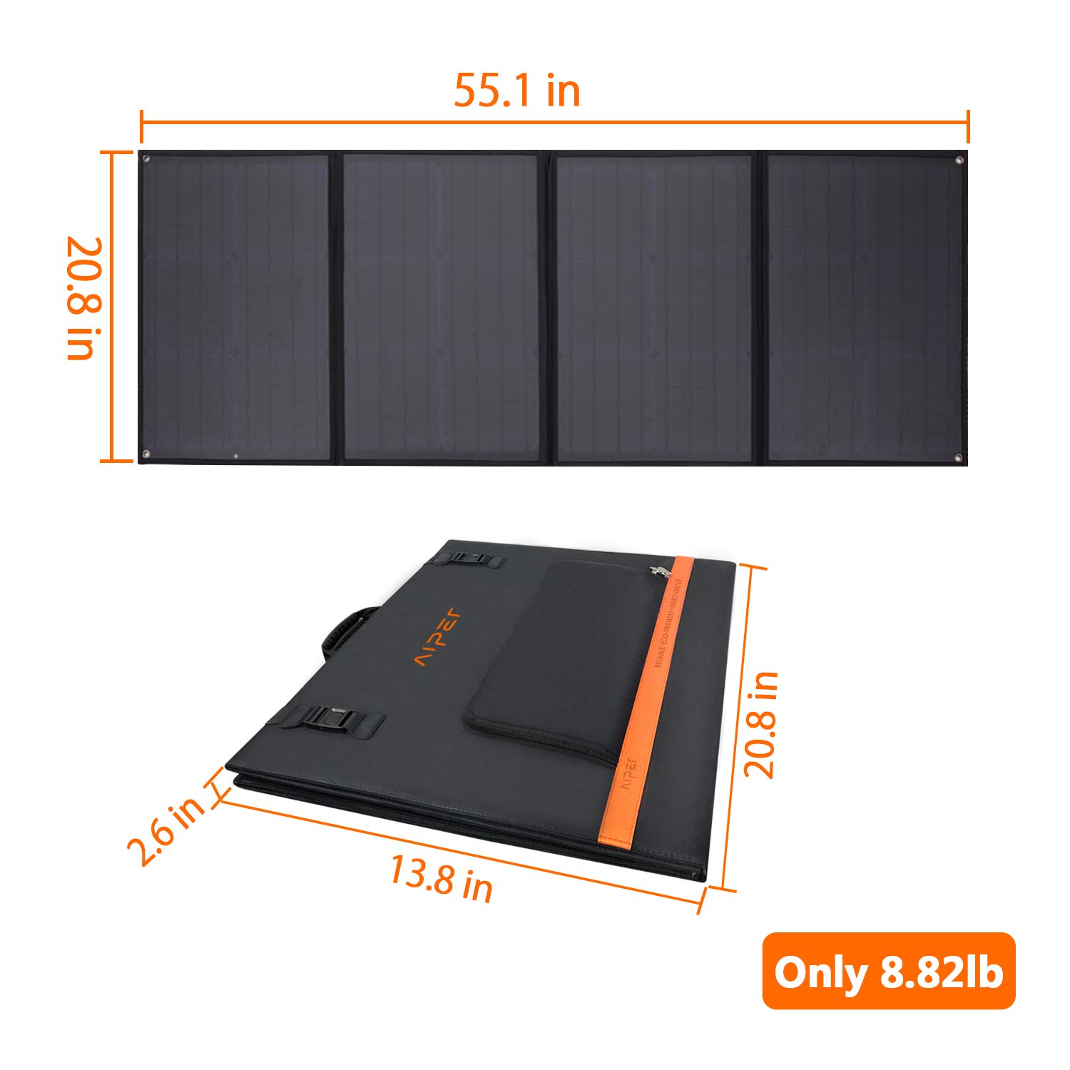 AIPER Foldable Solar Panel 100W with Voltmeter for RV Camping, Portable Solar Panel with 18V DC Output & USB Ports Zipper Pouch Kickstands Parallel Cable for Jackery/Rockpals/Other Power Station