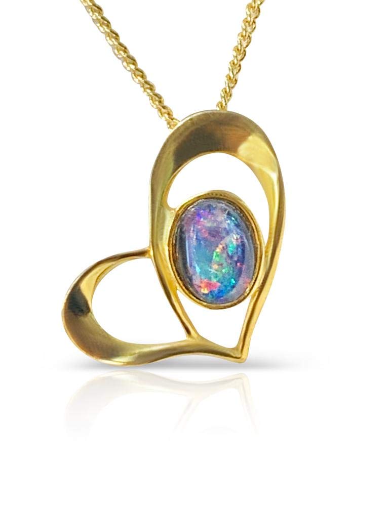 Alcheri Fire Opal Heart Necklace Natural Opal Multicolor Triplet Sterling Silver Necklace for Women | Christmas Gift, 18"