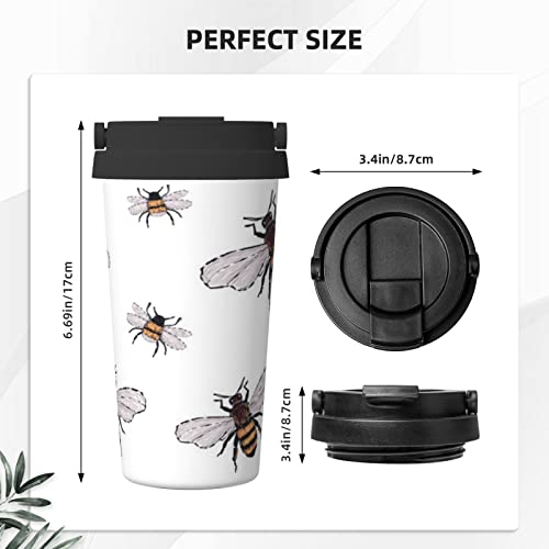 ANNAVA Travel Coffee Mug Vacuum Insulated Double Stainless Steel Hot/Cold Drink Cup, Lid With Invisible Lift Ring(17oz Funny Bees)