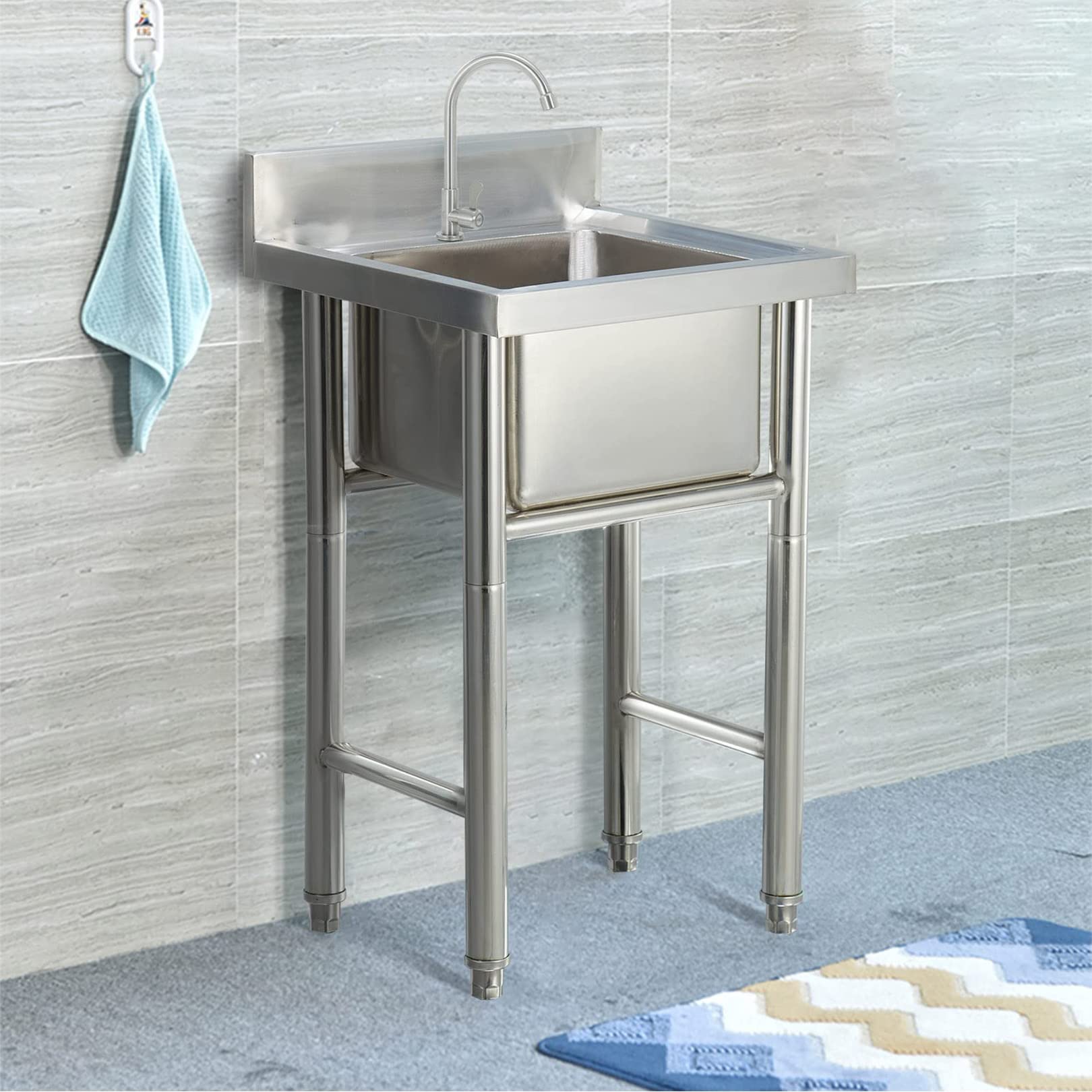 ALEEJA 304 Stainless Steel Prep & Utility Sink with Faucet, Contemporary Laundry Cabinet Sink for Restaurant, Kitchen, Laundry, Garage
