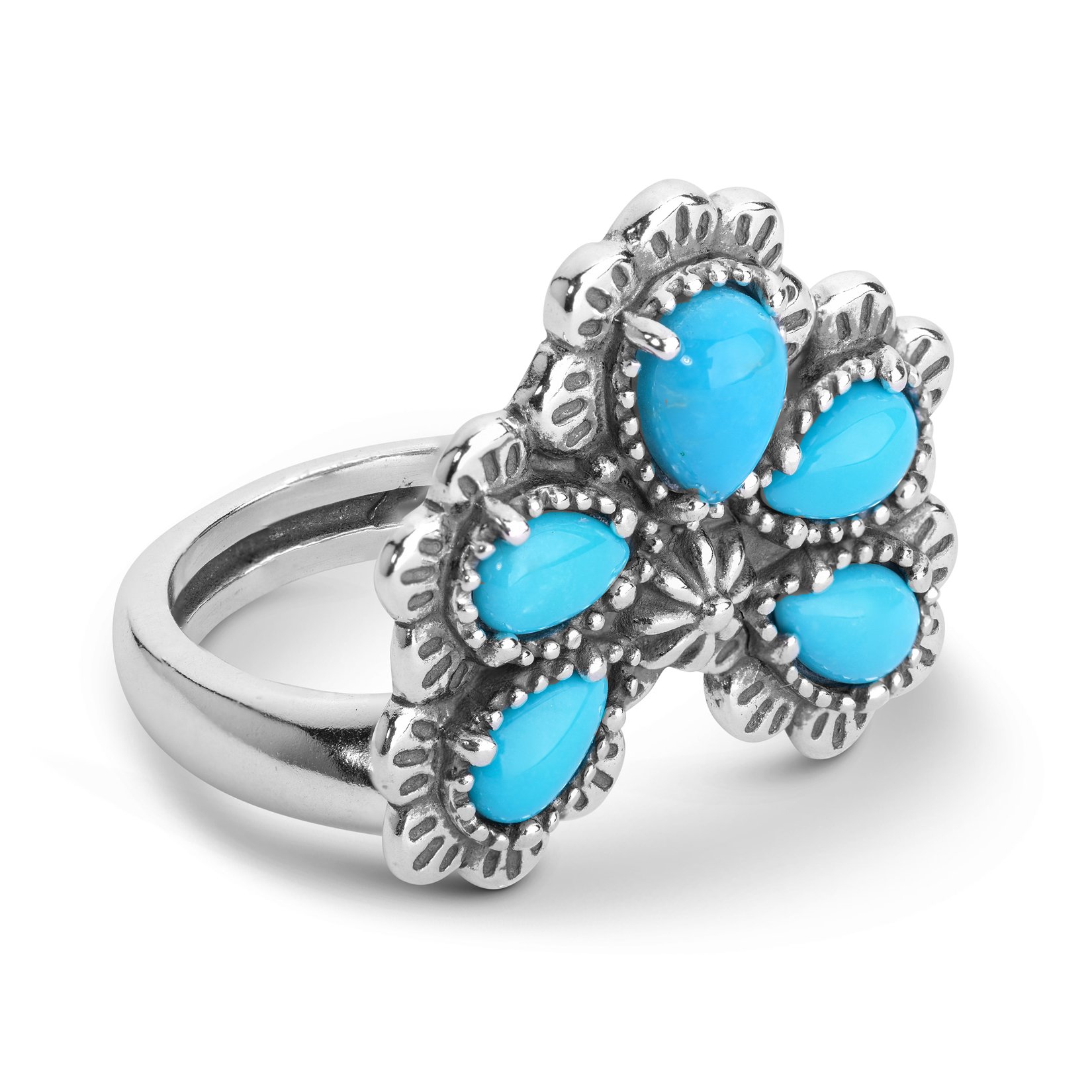 American West Sterling Silver Sleeping Beauty Turquoise Gemstone 5-Stone Ring Size 8