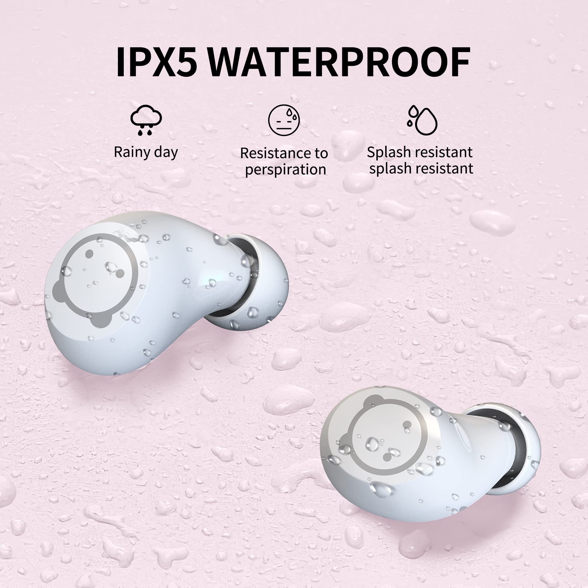 AMAFACE Bluetooth Earbuds Pink Wireless Earbuds for Kids 36H Playtime IPX5 Waterproof Noise Reduction Cordless Girls&Boys Earbuds USB-C LED Display Cartoon Kids Earphones for iPhone Android