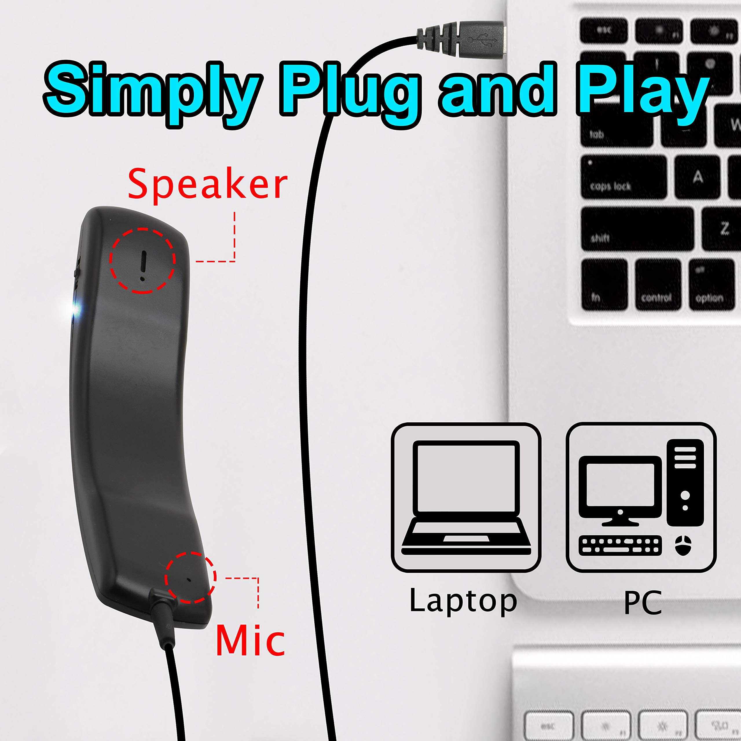 ALTEAM Wired Portable USB Handset Plug and Play with 2M Long Cable for Softphone Lightweight 78g, Retro, Volume Control, Microphone Mute