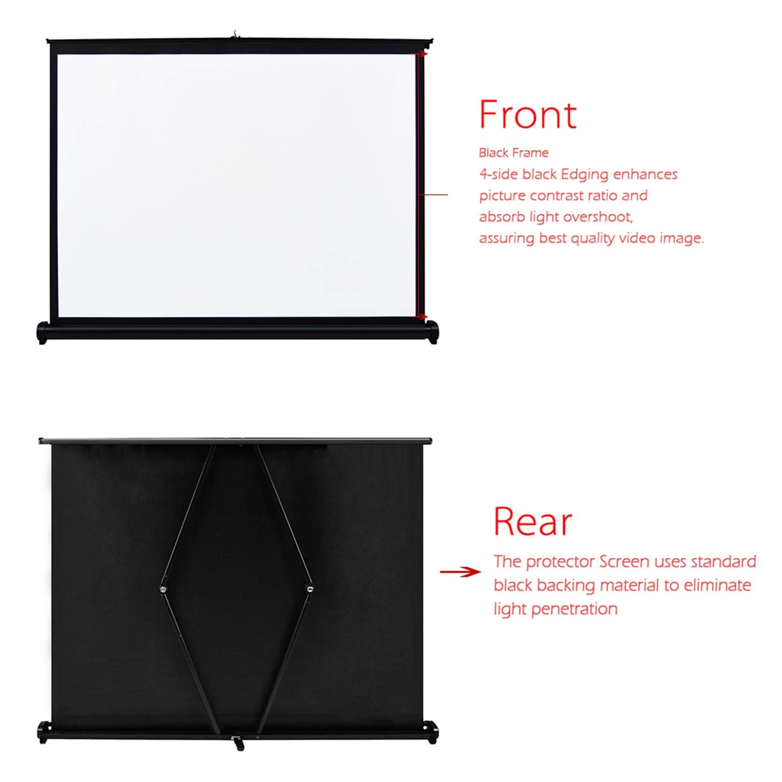APAINI 50inch Handheld Projector Screen 4:3 Projection Screen Manual Pull Up Folding Projecting Screen Home Theater for DLP Projector