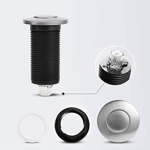 Air Activated Switch Button with Air Hose, Sink Top Stainless Steel Brushed Push Button for Food Waste Garbage Disposal Part (LONG, 2.5 Inch)