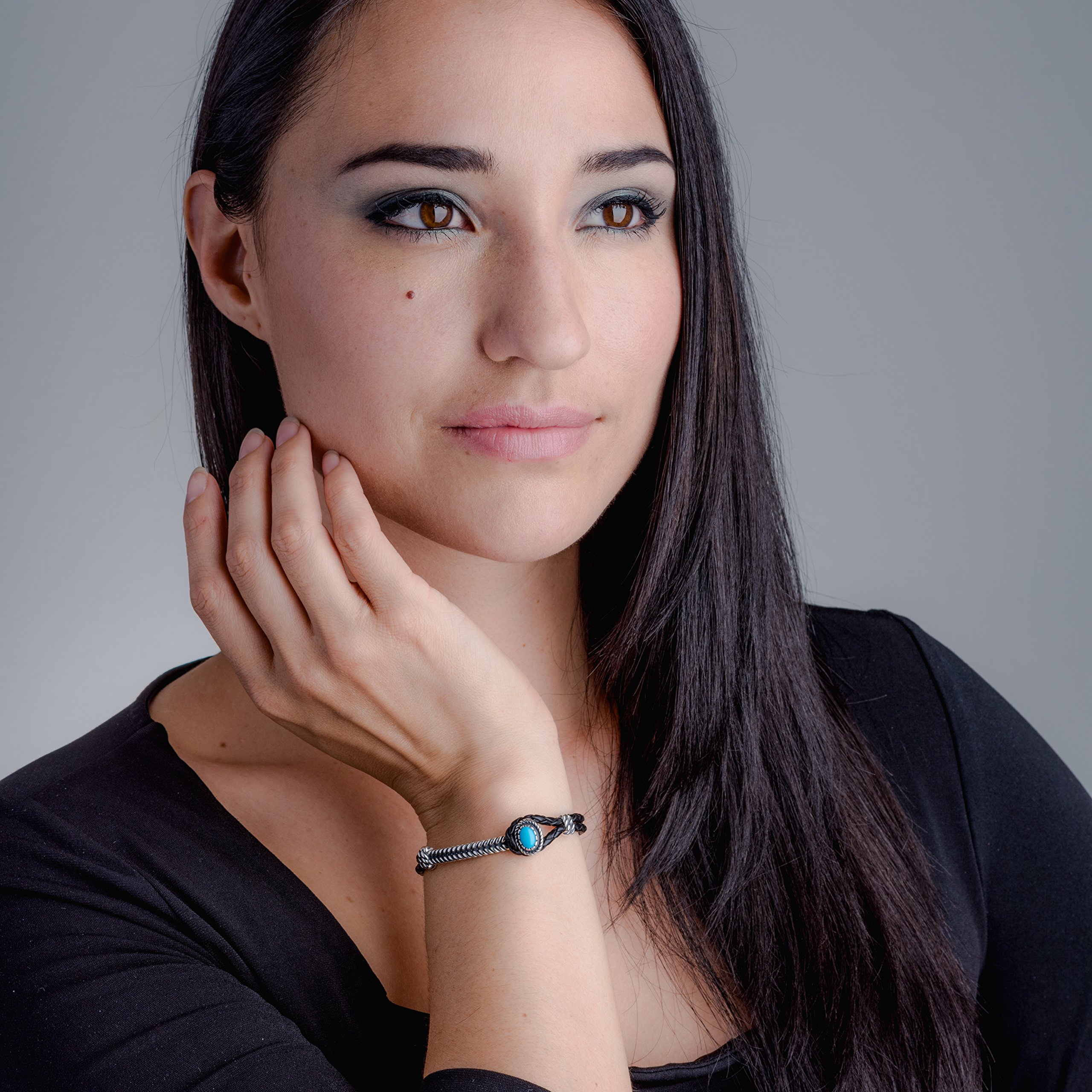 American West Sterling Silver Women's Leather Bracelet Blue Turquoise Gemstone Size Small
