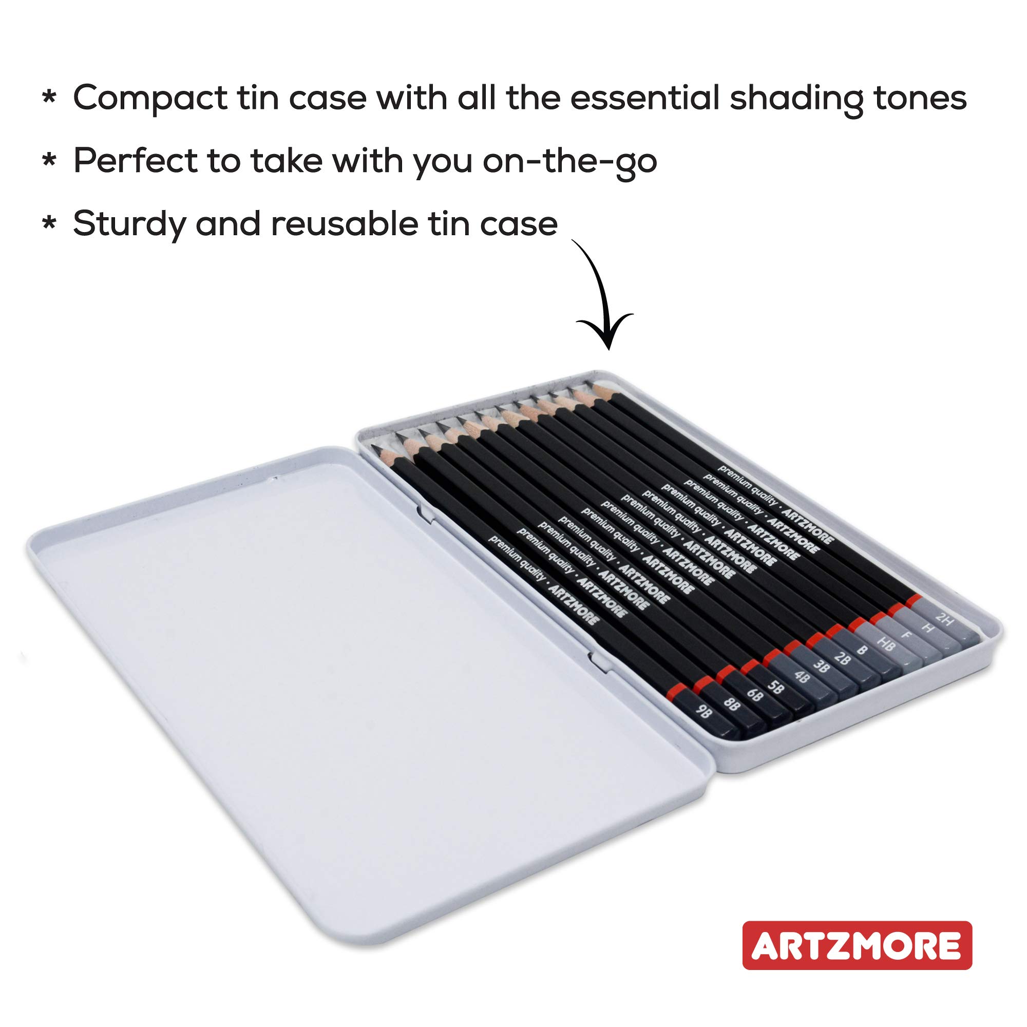 Artzmore Drawing Pencils Set - 12 Piece Sketching Pencils, Graphite Pencils, Shading Pencils for Sketching, Art Pencils for Drawing and Shading, Sketch Pencils for Drawing, Drawing Pencils for Artists