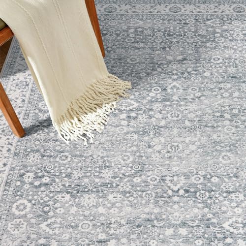Area Rugs for Living Room - 5x7, Boho Non-Slip Low Pile Carpet Machine Washable Rugs for Bedroom, Farmhouse, Office, Dining Room (Grey)
