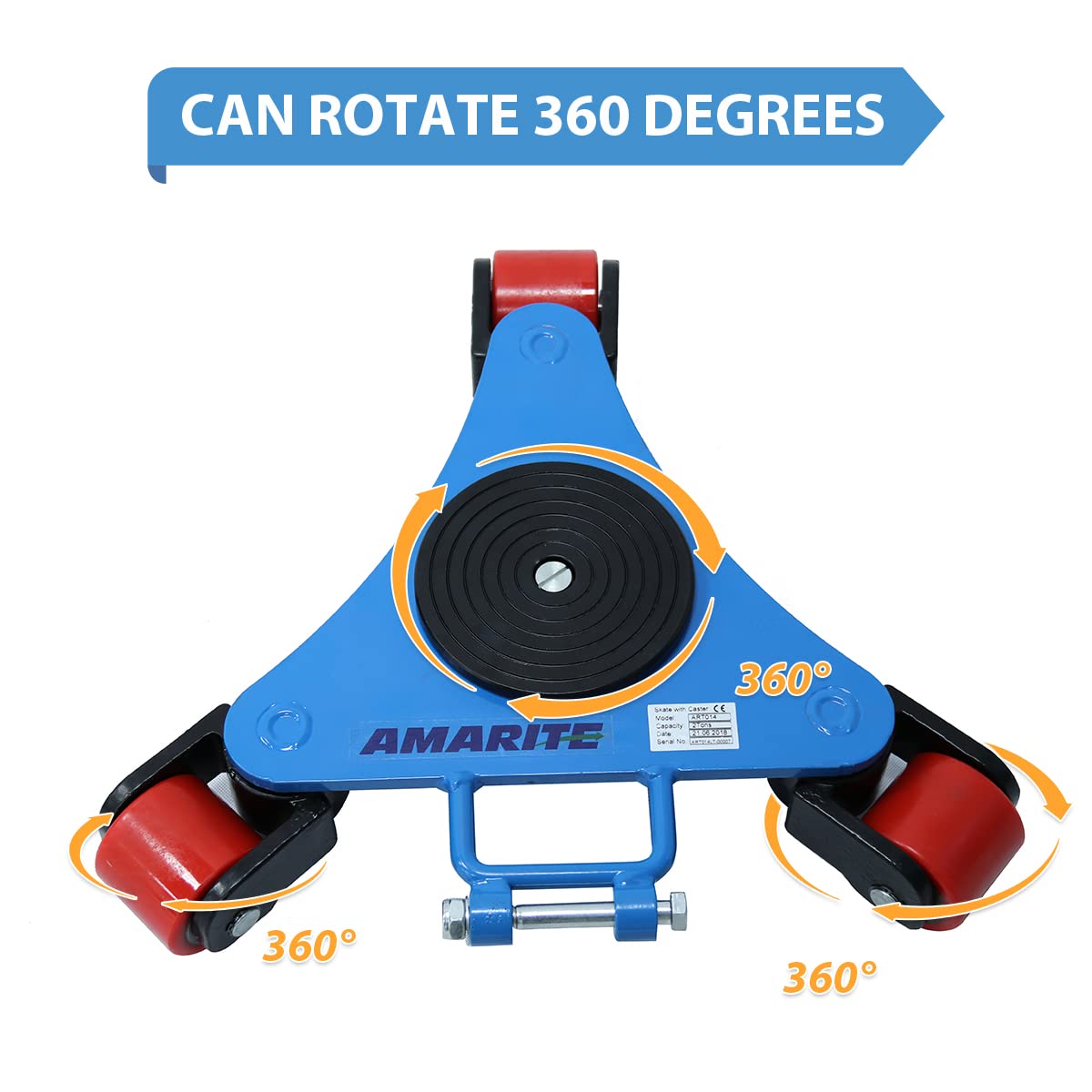 Amarite Machine Skates - Heavy Duty 2t Machinery Skates with 4400lbs Capacity and 3 Swivel Rollers for Warehouse and Workshop Transport - Machine Skate and Equipment Dolly Skate