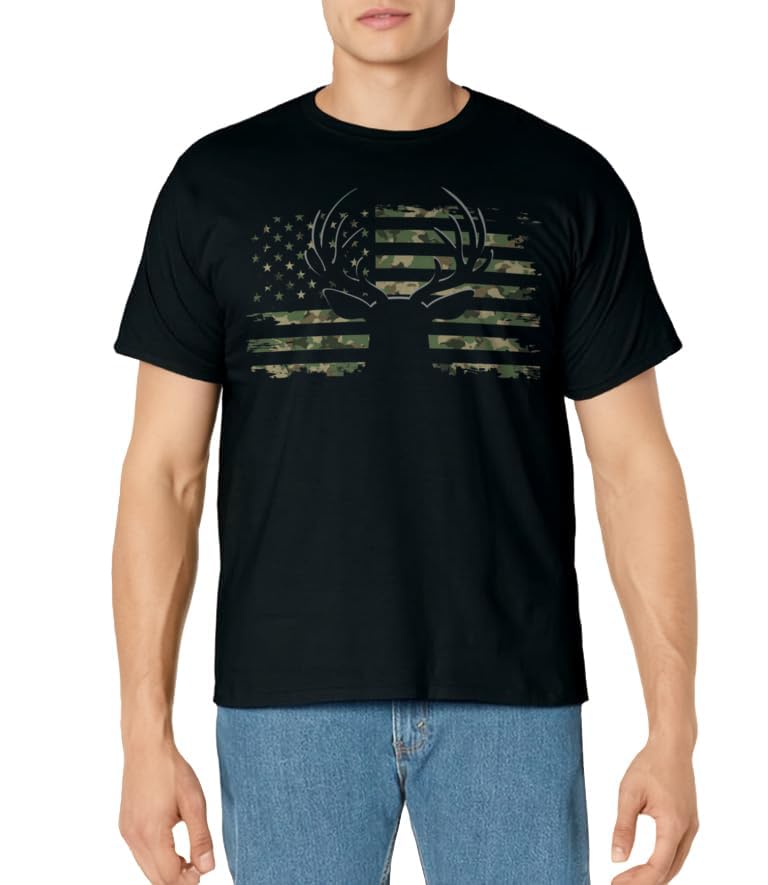 American Flag Camouflage Outdoor Antlers Deer T-Shirt