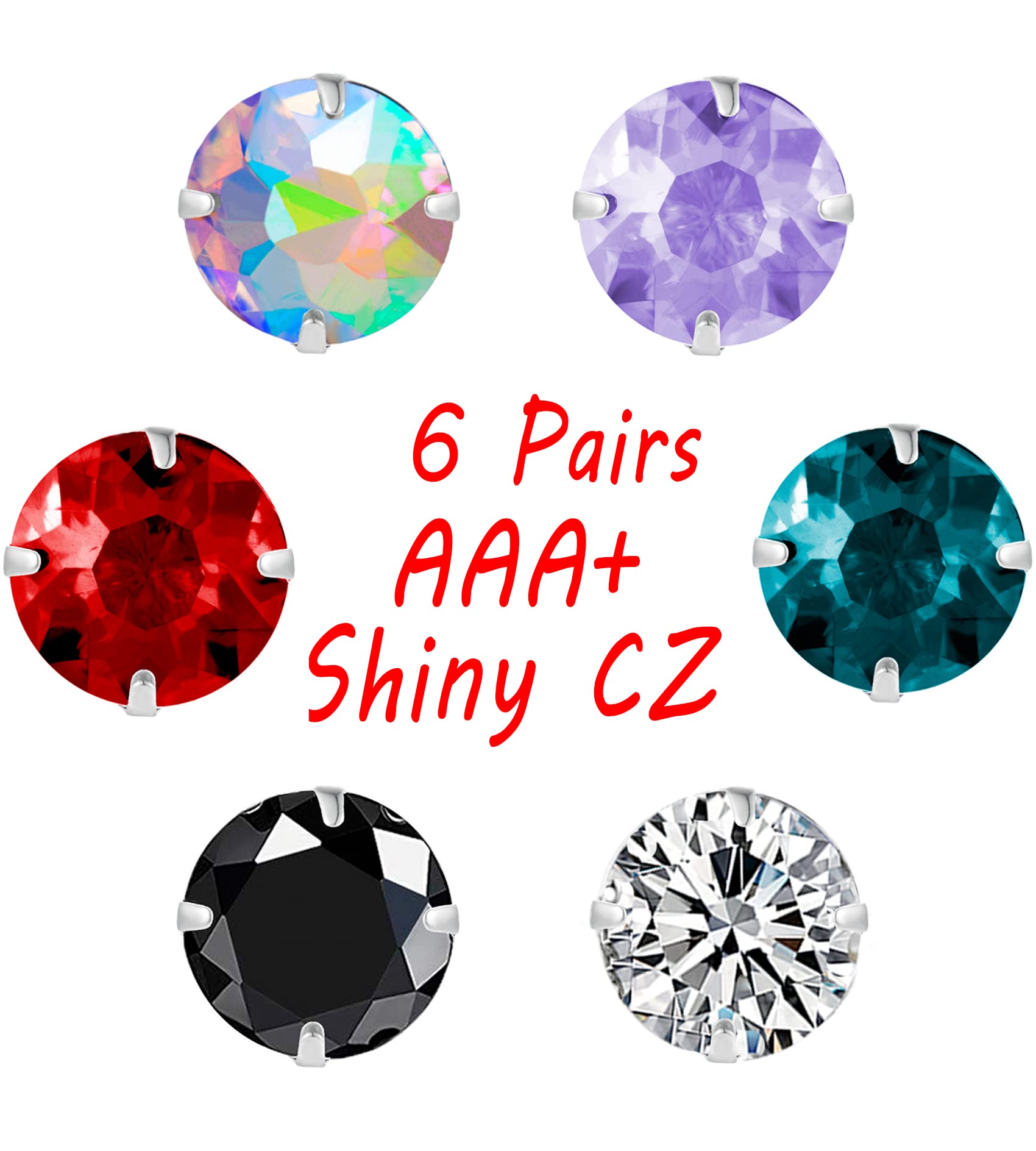 Akeoqi 6 Pairs Leverback Dangle Earrings Set Multi-color Round Cubic Zirconia Dangle Earrings For Women