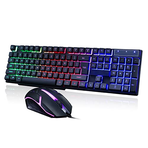 areclern Gaming Keyboard and Mouse 104 Keys Waterproof Ergonomic Keyboard with 3D Anti-Slip Roller RGB Backlight Wired Keyboard for Home Black