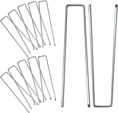BEBEKULA 100 Pack 6 Inch Garden Stakes, Galvanized Landscape Staples for Weed Barrier Fabric, Heavy Duty Sod Pins Securing Pegs Netting Ground Sheets and Fleece, Ground Cover, Irrigation Tubing