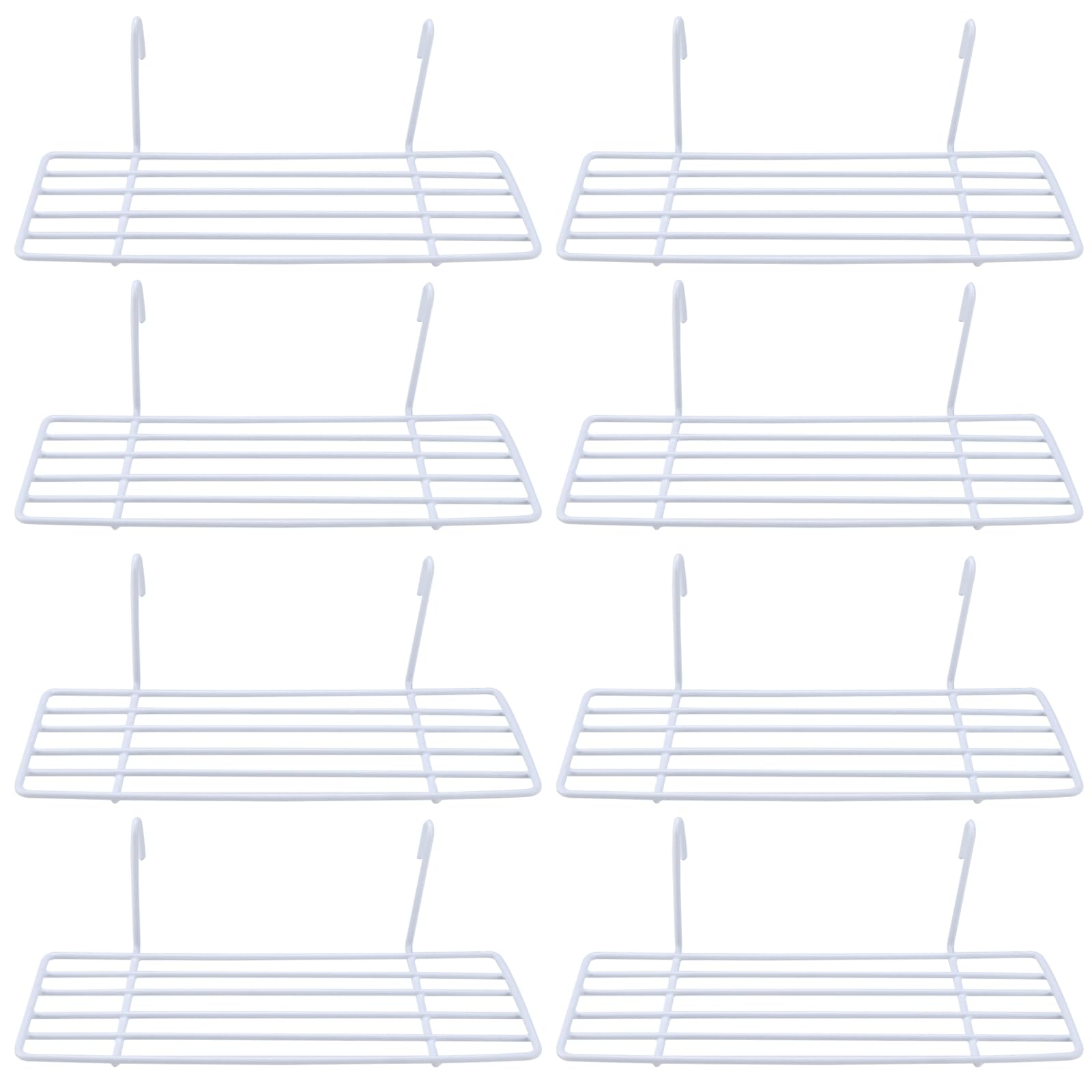 Yaegoo 8 Pack Grid Wall Shelves, White Wire Straight Shelf with Hook, Hanging Shelf for Wall Grid Panel, Wall Organizer for Home Supplies, 9.8" L x 3.9" D