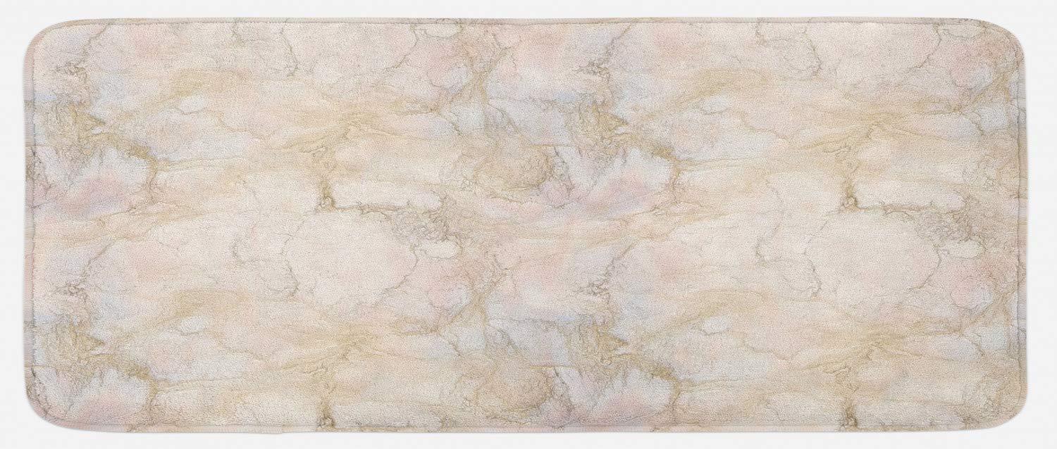 Ambesonne Marble Kitchen Mat, Pastel Colored Stone Background Crack Patterns Architecture and Building Material, Plush Decorative Kitchen Mat with Non Slip Backing, 47" X 19", Beige