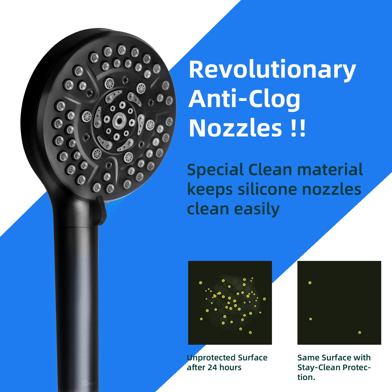 CABONG High Pressure Handheld Showerheads 4.7" Large, 70" SS Hose 10-Mode Portable Detachable Shower Head with Hard Water Filter for Bathroom, Anti-clog & Powerful to Clean Tile & Pets,Matte Black