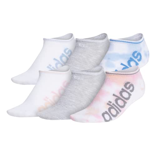 adidas Womens Superlite Linear (6-pair) No Show Sock, Vapour Pink/Ambient Sky Blue/Grey, Medium US