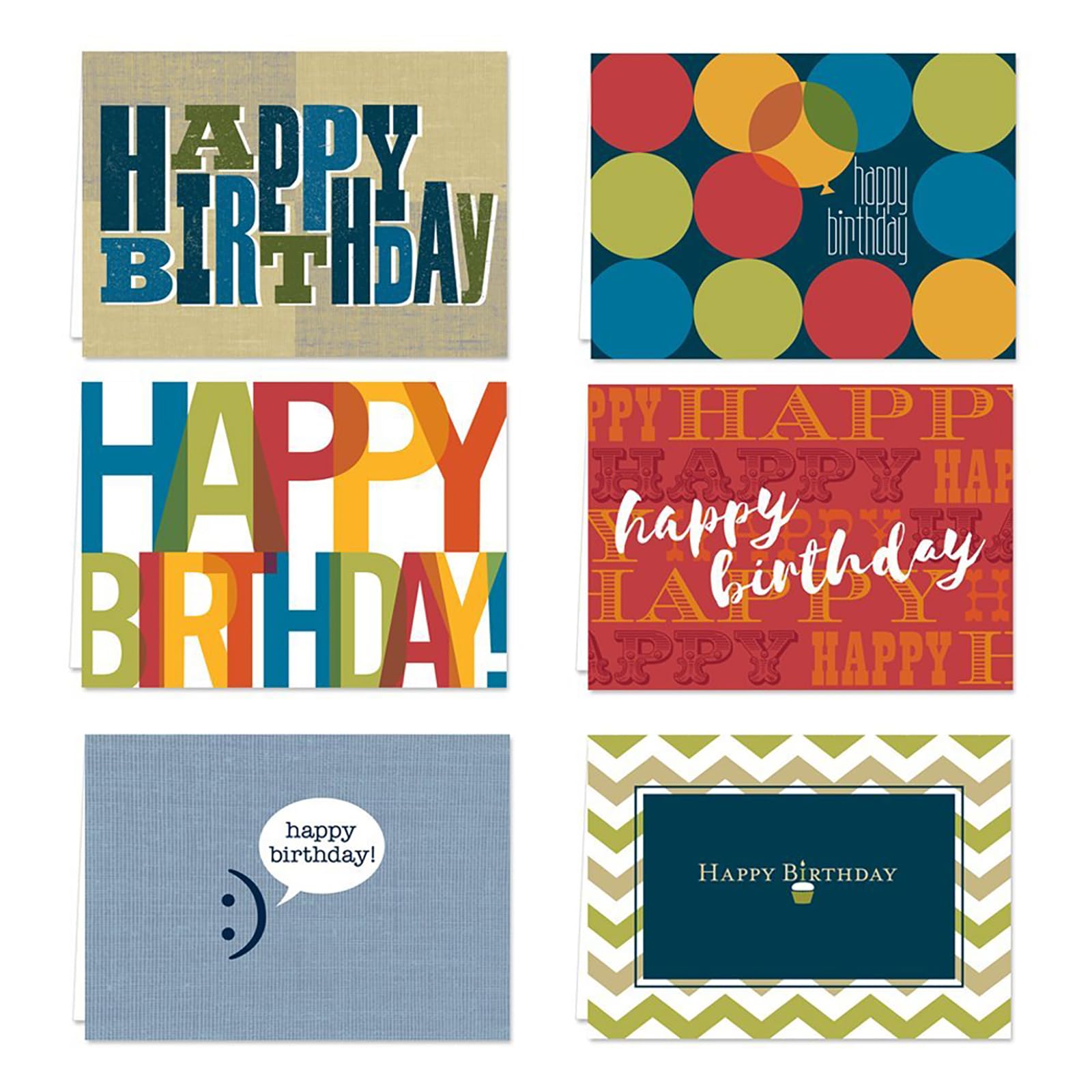 Canopy Street Snappy Birthday Cards / 36 Note Cards And Envelopes / 6 Colorful Birthday Designs / 4 5/8" x 6 1/4" Birthday Greeting Cards With Blank Inside