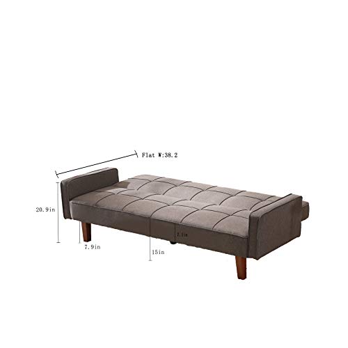 Anwickhomk 72" Convertible Folding Sofa Bed Futon,Modern Linen Fabric Sleeper Loveseat with 2 Pillows & Solid Wood Legs,Small Couch Bed Recliner Sofa for Living Room Apartment Office (Grey)