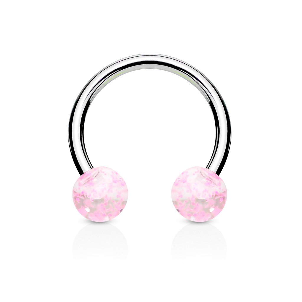 Amelia Fashion 16 Gauge Glitter Acrylic Ball Circular Barbell/Horseshoe Nose Ring 316L Surgical Staineless Steel (Pink)