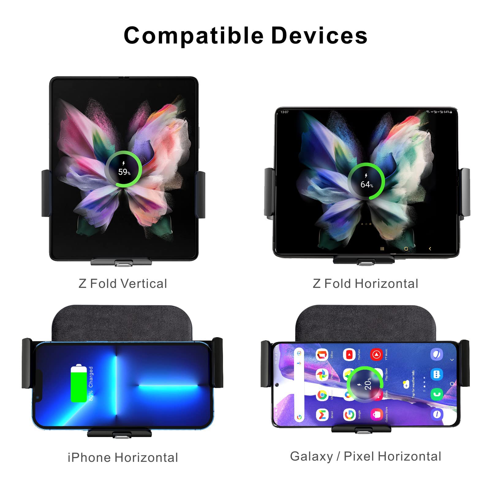 Akantra Alcantara 15W Dual Coil Qi Wireless Car Charger Mount Holder Compatible for Samsung Galaxy Z Fold5 Fold4 Fold3 Z Fold2 Fold S23 Ultra iPhone 15 Pro Max Auto Clamp Fast Car Charger