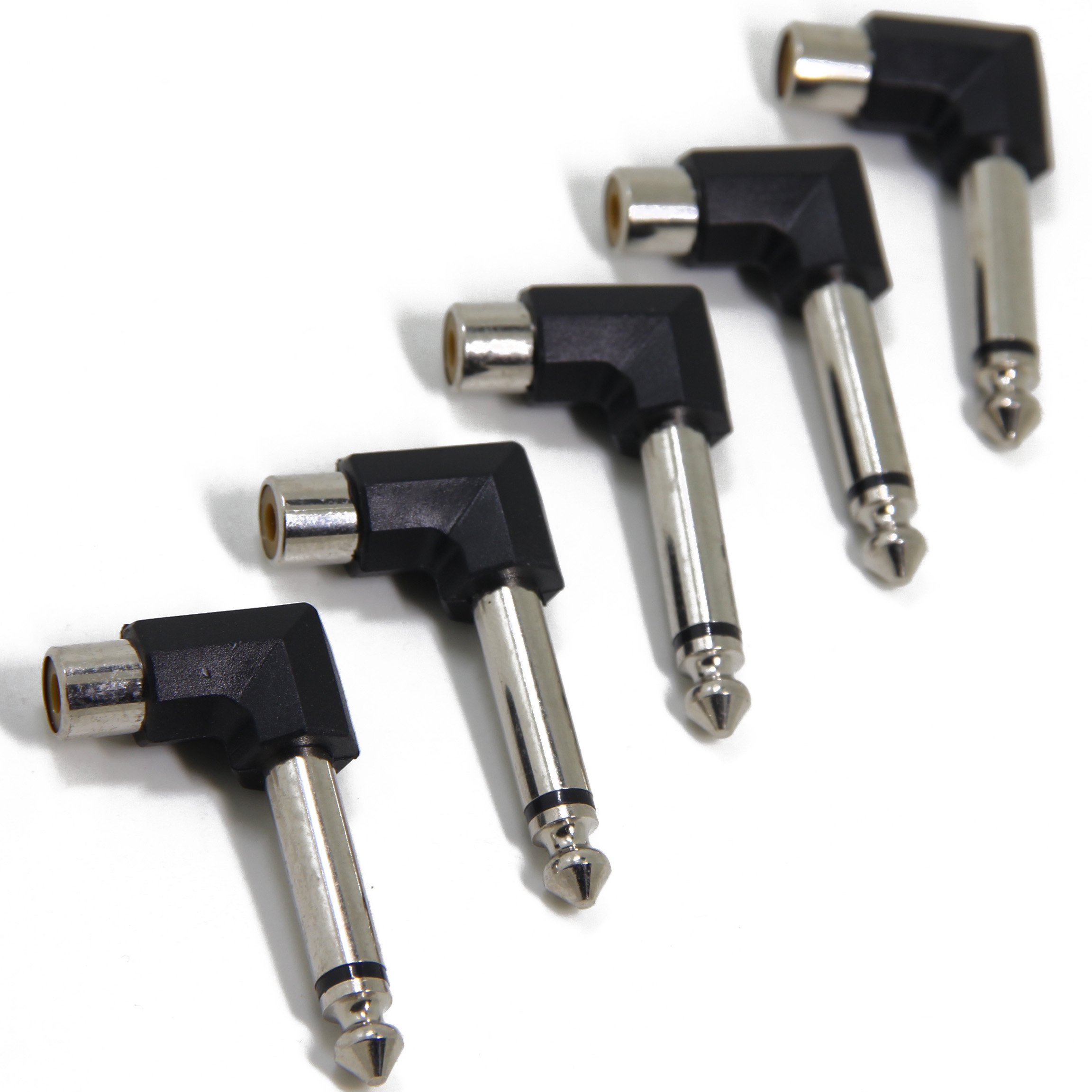 Ancable 5-Pack Right Angle 1/4" Headphone Jack to RCA Adapter for DJ Use to Connect PA Mixer Monitors and Amps