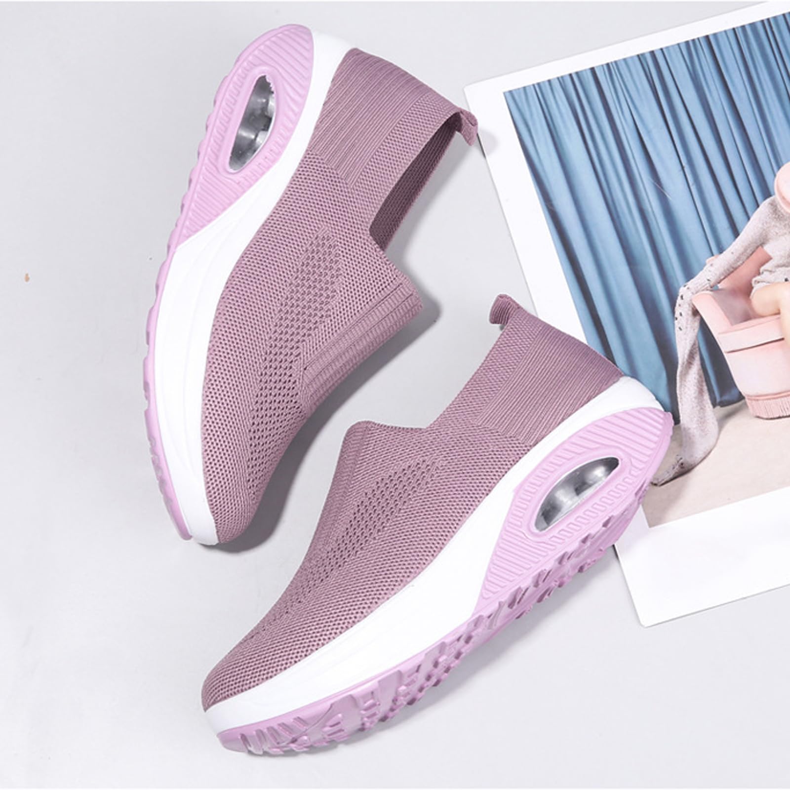 Aceptolcom Women Orthopedic Sneakers Walking Shoes,Mesh Breathable Arch Support Slip-on Light Air Cushion Orthopedic Sneakers Diabetic Shoes (7,Pink,7)