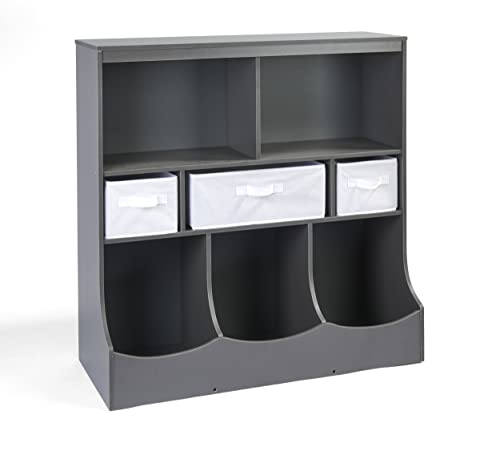 Badger Basket Combo Bin Toy Storage Unit and Book Shelf for Kids with 3 Baskets - Cool Gray