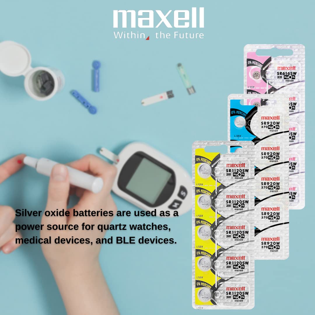 Maxell Batteries SR1120SW (381) Silver Oxide Watch Battery. On Tear Strip (Pack of 5)