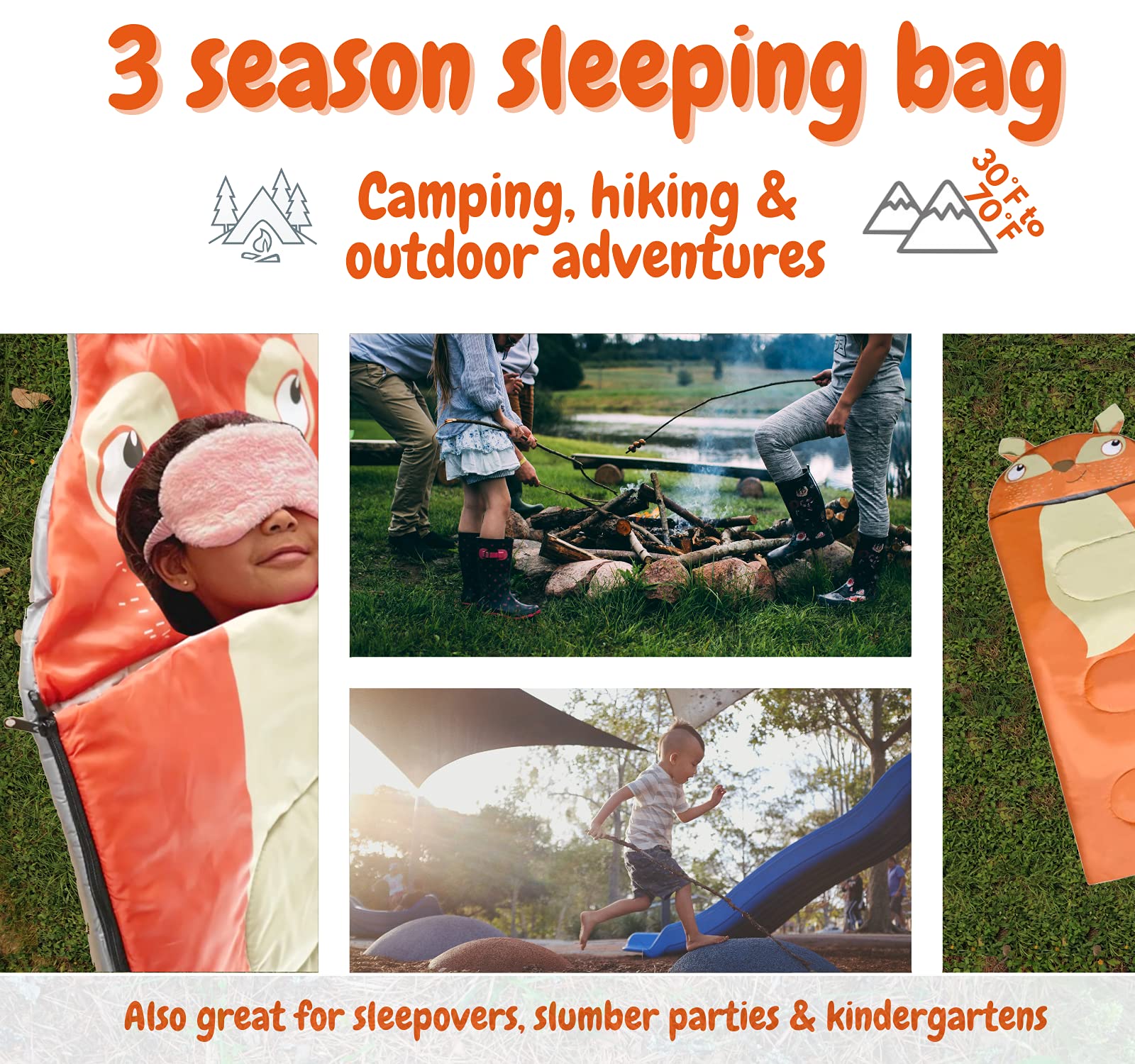 Animal Pattern Sleeping Bag with Sleeping Mask, Indoor & Outdoor Use, Lightweight & Waterproof, Perfect for Traveling, 3 Season Warm and Cold Weather