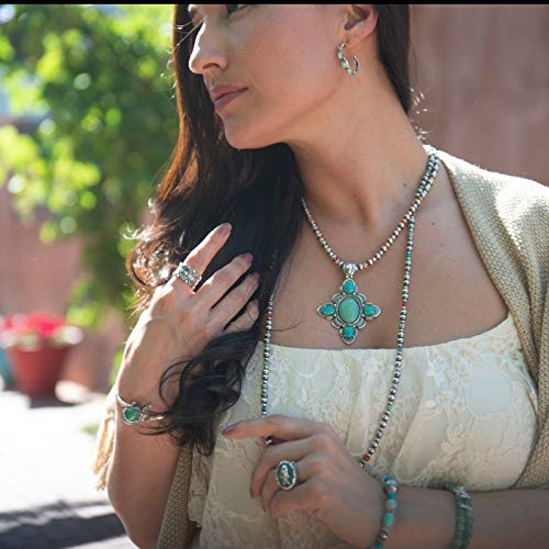 American West Sterling Silver Women's Strand Necklace Blue Turquoise Gemstone and Silver Beaded 15 to 17 Inch