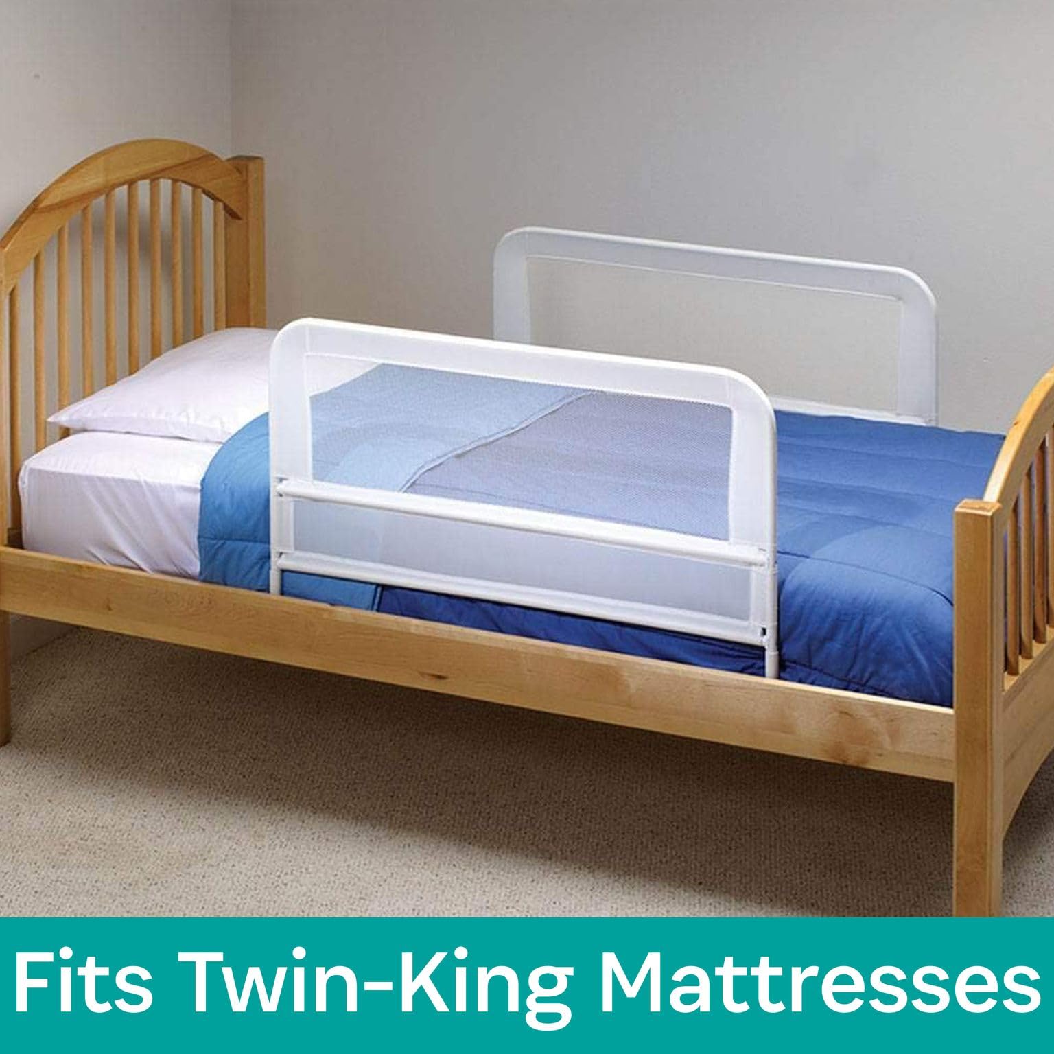 KidCo Children's Toddler Mesh 39 Inches Long Bed Rail Guard for Twin, Double, Full Size Queen, and King Mattress, White (Single)